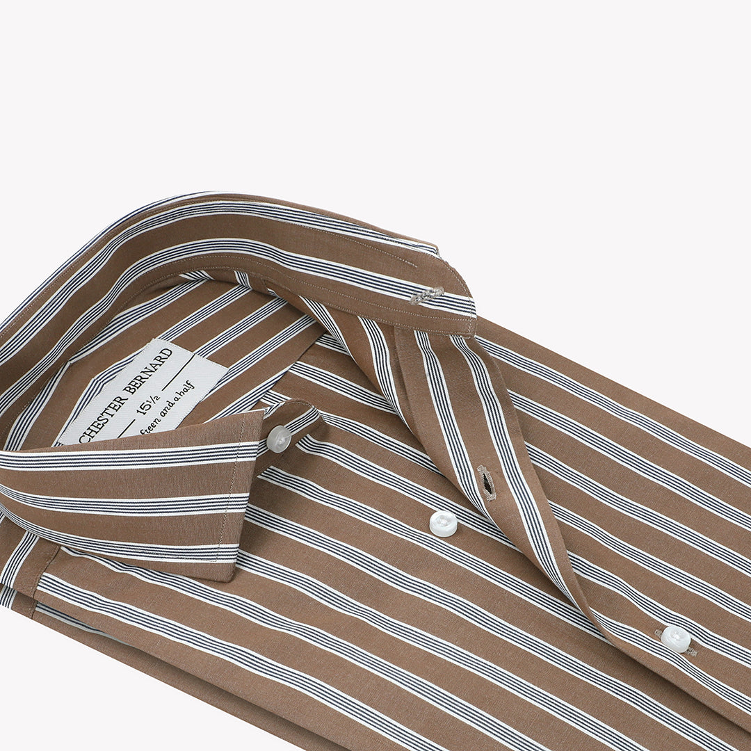 Brown Broad With Black Pin Self Stripes OL-377